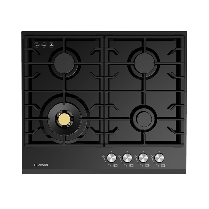 Euromaid 60cm Gas Black Glass Cooktop EC64GB – The Appliance Group