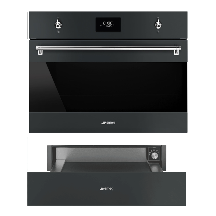 Smeg Matte Black 60cm Microwave Combi Oven and Warming Drawer Bundle ...